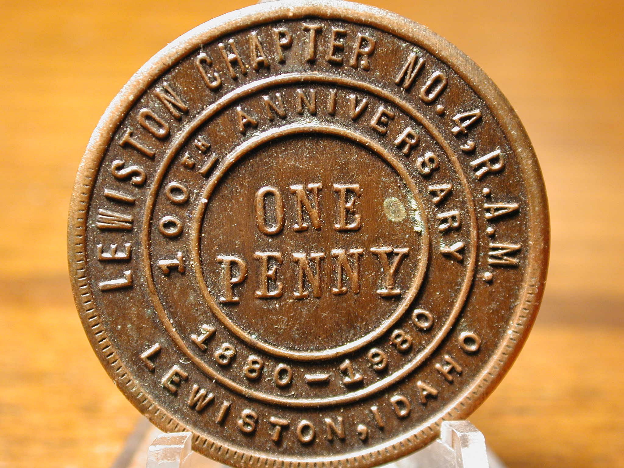FREEMASON Lewiston Idaho Masonic One Penny Token Chapter 1 NICE For