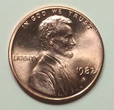 1982 D Lincoln Memorial Penny Zinc - Large Date Coin Value Prices ...