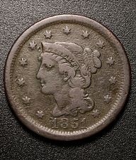 1851 Braided Hair Liberty Head Large Cent Normal Date Early Copper ...