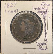 1827 Coronet Liberty Head Large Cent Matron Early Copper Penny Coin ...