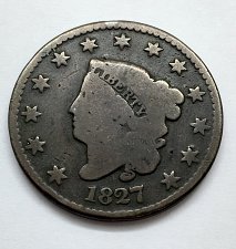 1827 Coronet Liberty Head Large Cent Matron Early Copper Penny Coin ...