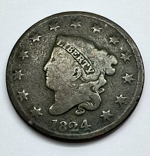 1824 Coronet Liberty Head Large Cent Normal Date Matron Early Copper ...