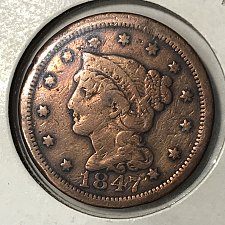 1847 Braided Hair Liberty Head Large Cent Normal Date Early Copper ...