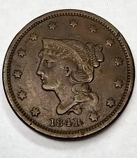 1841 Braided Hair Liberty Head Large Cent Small Date Early Copper Penny ...