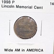 1998 Lincoln Memorial Penny Wide AM Coin Value Prices, Photos & Info