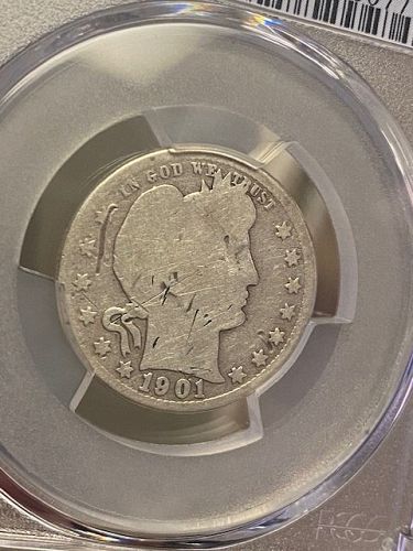 **MAJOR KEY DATE** 1901-S BARBER HEAD SILVER QUARTER PCGS GENUINE ...