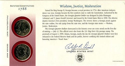 1999 - P - D GEORGIA State Quarter -- FIRST DAY COVER -- UNC - For Sale ...