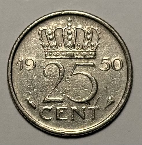 1950 Netherlands 25 Cents - For Sale, Buy Now Online - Item #766184