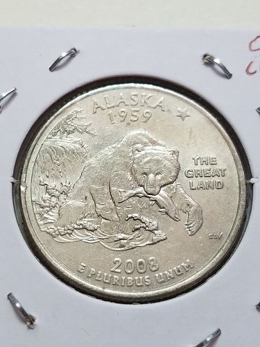 2008 P Alaska State Washington Quarter CLAW CUD Error and Off Center ...
