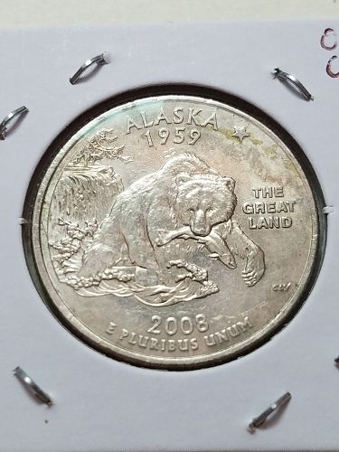 2008 P Alaska State Washington Quarter CLAW CUD Error and Off Center ...