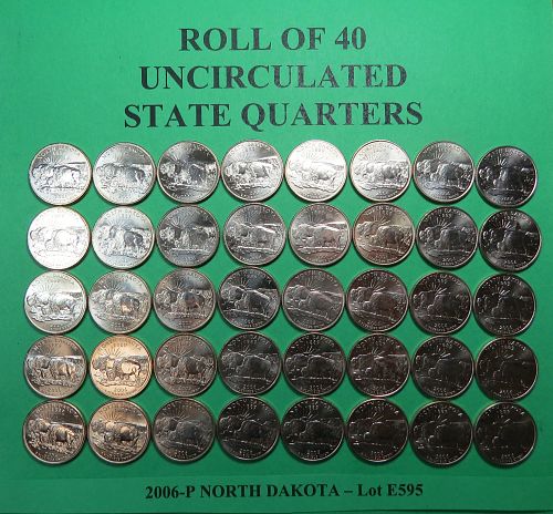 2006-P NORTH DAKOTA UNCIRCULATED STATE QUARTER ROLL (40 COINS) Lot E595 ...