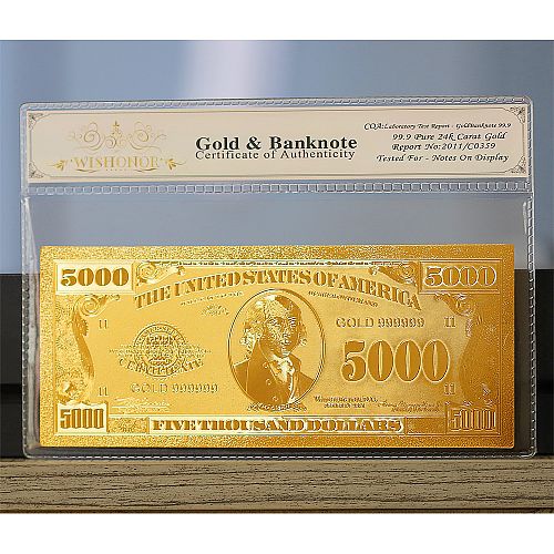 100mg 24K Gold 1928 $5000 Dollar Bill Gold Certificate Banknote with ...