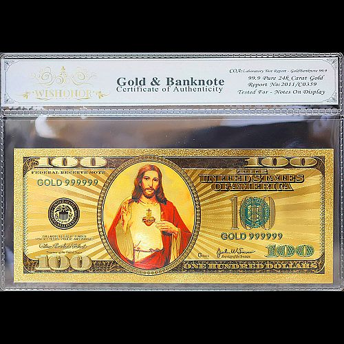 100mg 24K Gold Jesus Christ on a $100 One Hundred Dollar Bill with ...