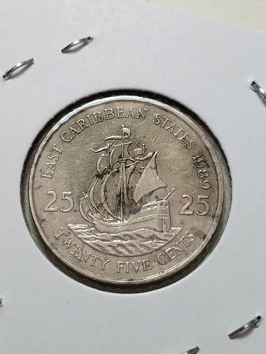 1989 Eastern Caribbean States 25 Cents - Elizabeth II 2nd portrait ...