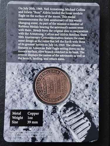 2019 1OZ COPPER ANTIQUE APOLLO 11 50th ANNIVERSARY COMMEMORATIVE - For ...