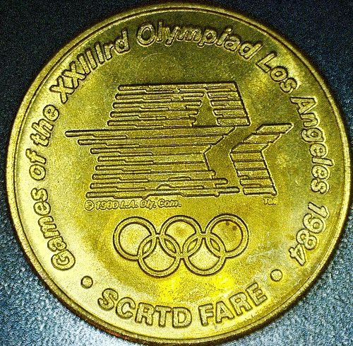 Fencing 1984 Los Angeles Olympics SCRTD Fare Transit Token Gold Color ...
