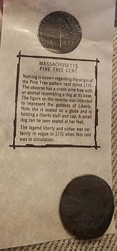 MASSACHUSETTS PINE TREE CENT (REPRODUCTION) EARLY AMERICAN BRITISH ...