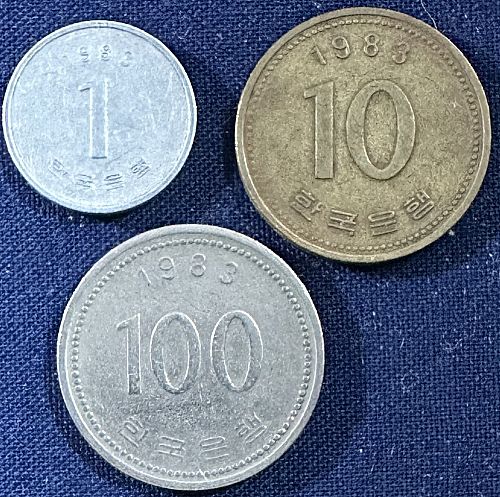 Korea - 1983 - 100, 10 and 1 Won - For Sale, Buy Now Online - Item #944700