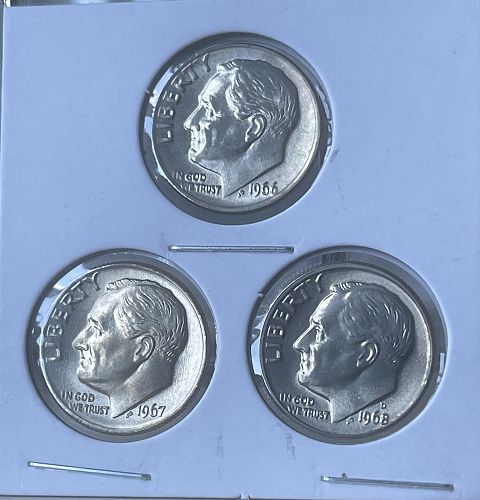 1966-1968 Roosevelt Clad Dimes Lot • Choice Brilliant Uncirculated ...