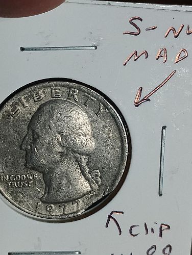 1977 WASHINGTON QUARTER MIS ALIGNED DIE OBVERSE & CLIP ERROR COIN VF-20 ...