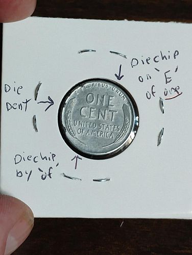 1943 STEEL LINCOLN WHEAT CENT MS-64 DIE CRACK ON OBVERSE, DIE CHIPS ON ...