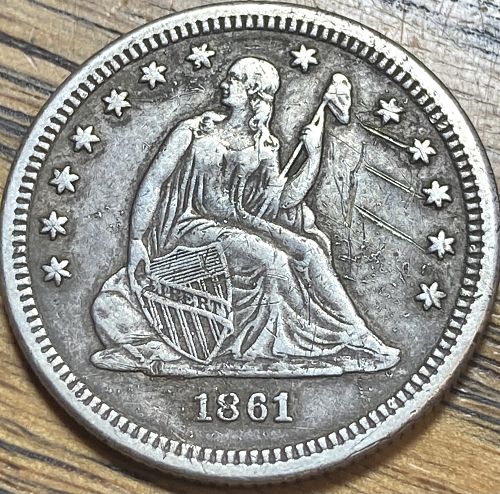 1861 seated liberty quarter in VERY FINE condition with eye appeal ...