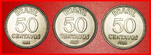 SOUTHERN CROSS: BRAZIL ★ 50 CENTAVOS 1986, 1987, 1988 COMPLETE SET ...