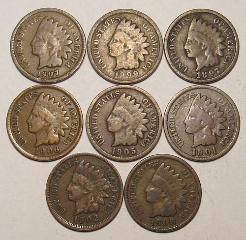 8 Different Dated Indian Head Cents in circulated condition - Online ...