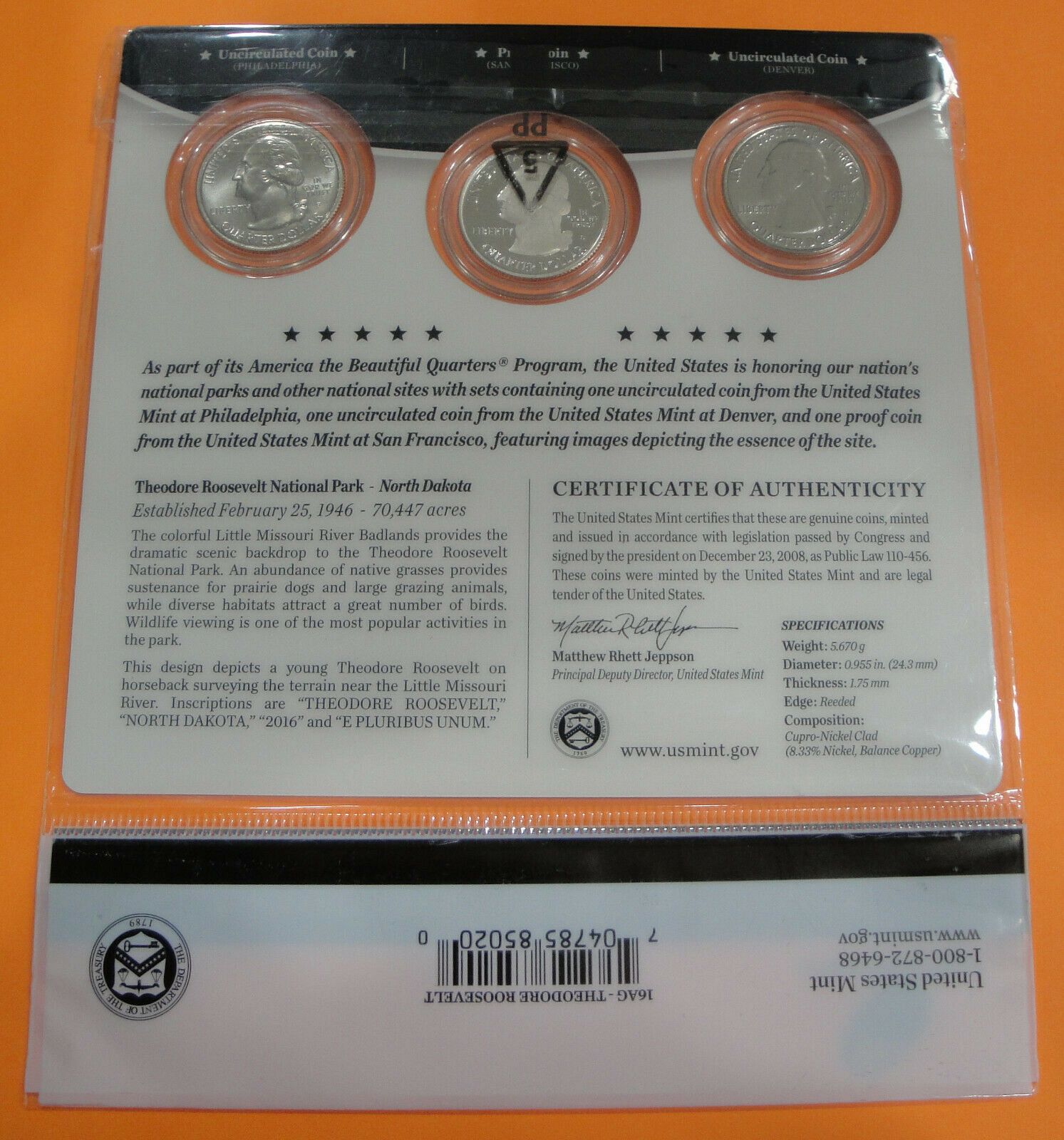 2016 America The Beautiful Quarters 3 Coin Set Theodore Roosevelt ...