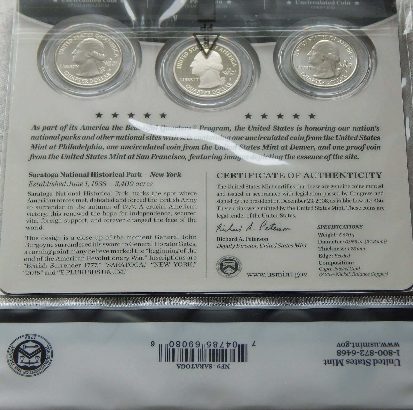 2015 America The Beautiful Quarters 3 Coin Set Saratoga National ...