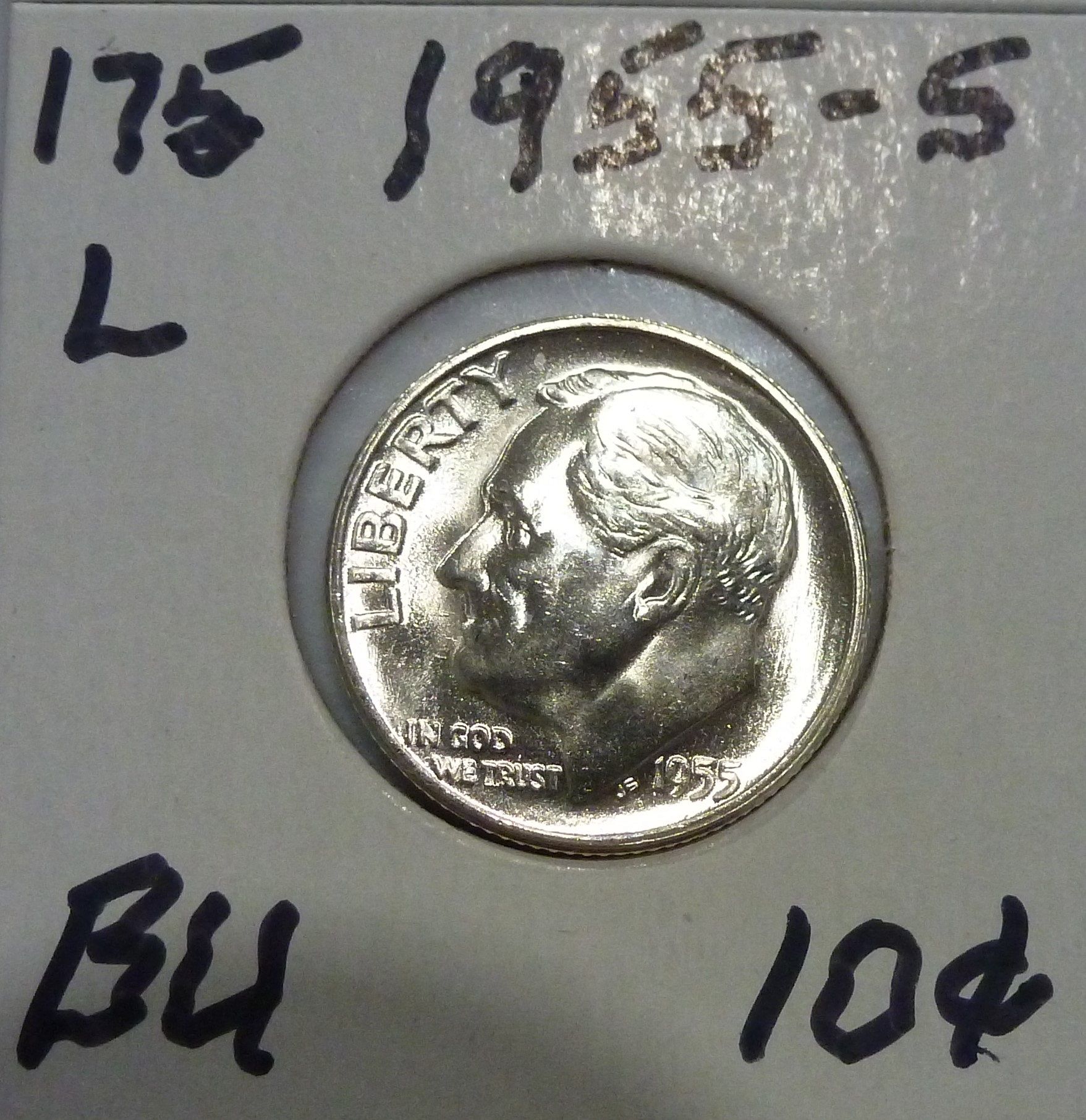 1955-S BU Roosevelt Silver Dime. High Quality ( 175-K-L ) - For Sale ...