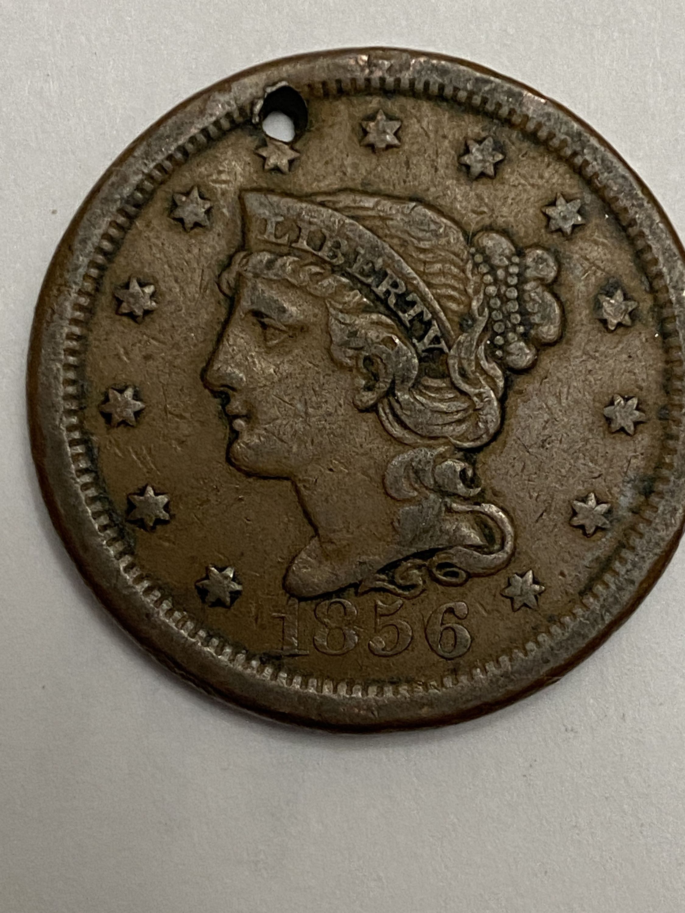 1856 P Braided Hair Liberty Head Large Cents: Upright 5 holed - For ...
