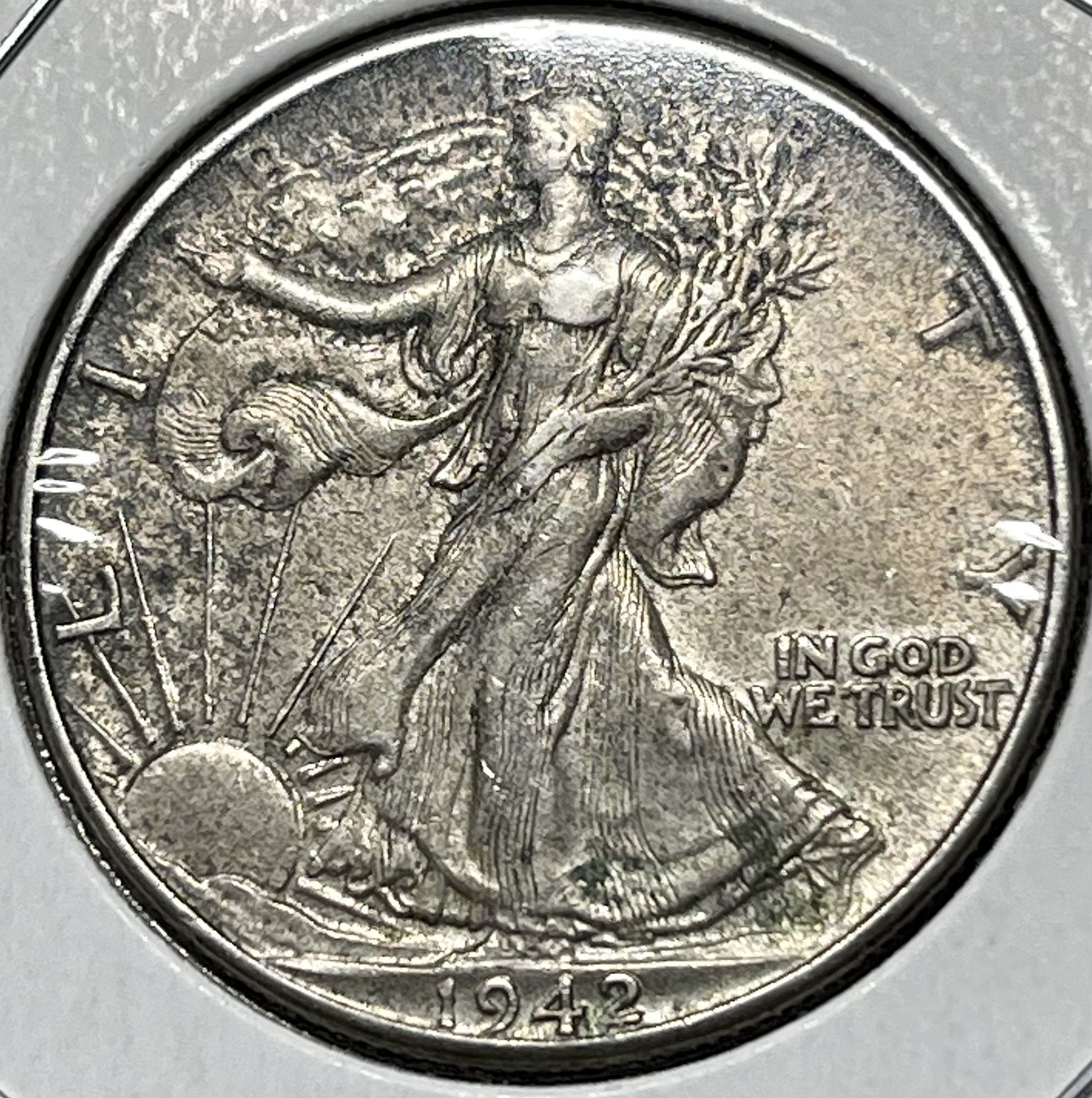 1942 P About Uncirculated Au58 Nicely Toned Walking Liberty Us Silver Half Doll For Sale Buy