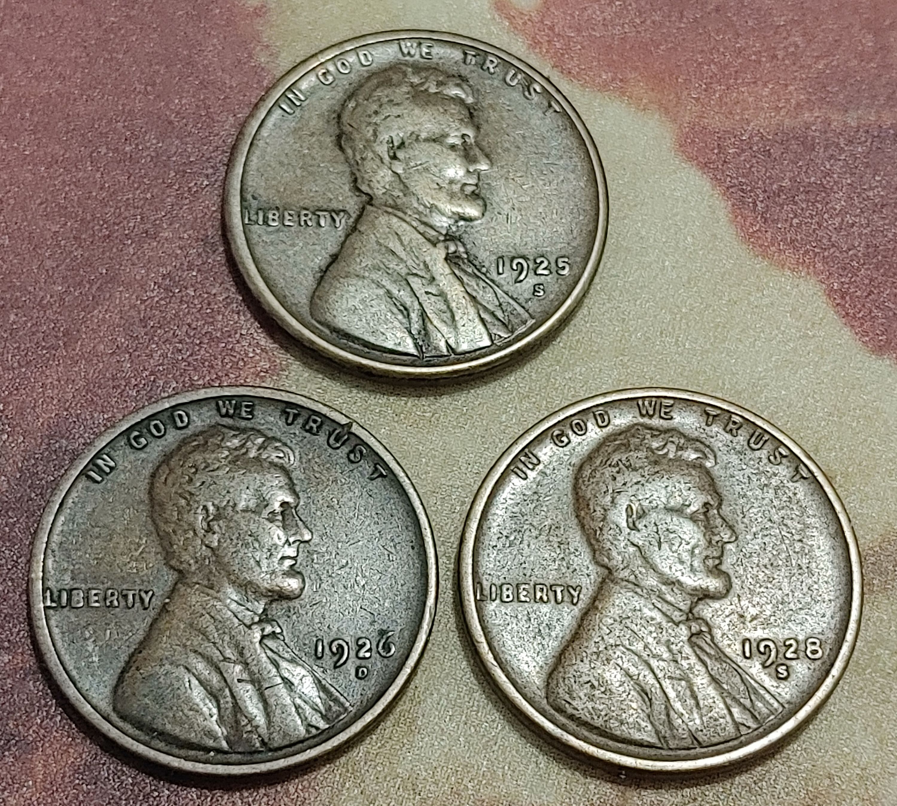 Set of 3 VF 1925 S, 1926 D, and 1928 S Pennies Rare Key Date Coins ...
