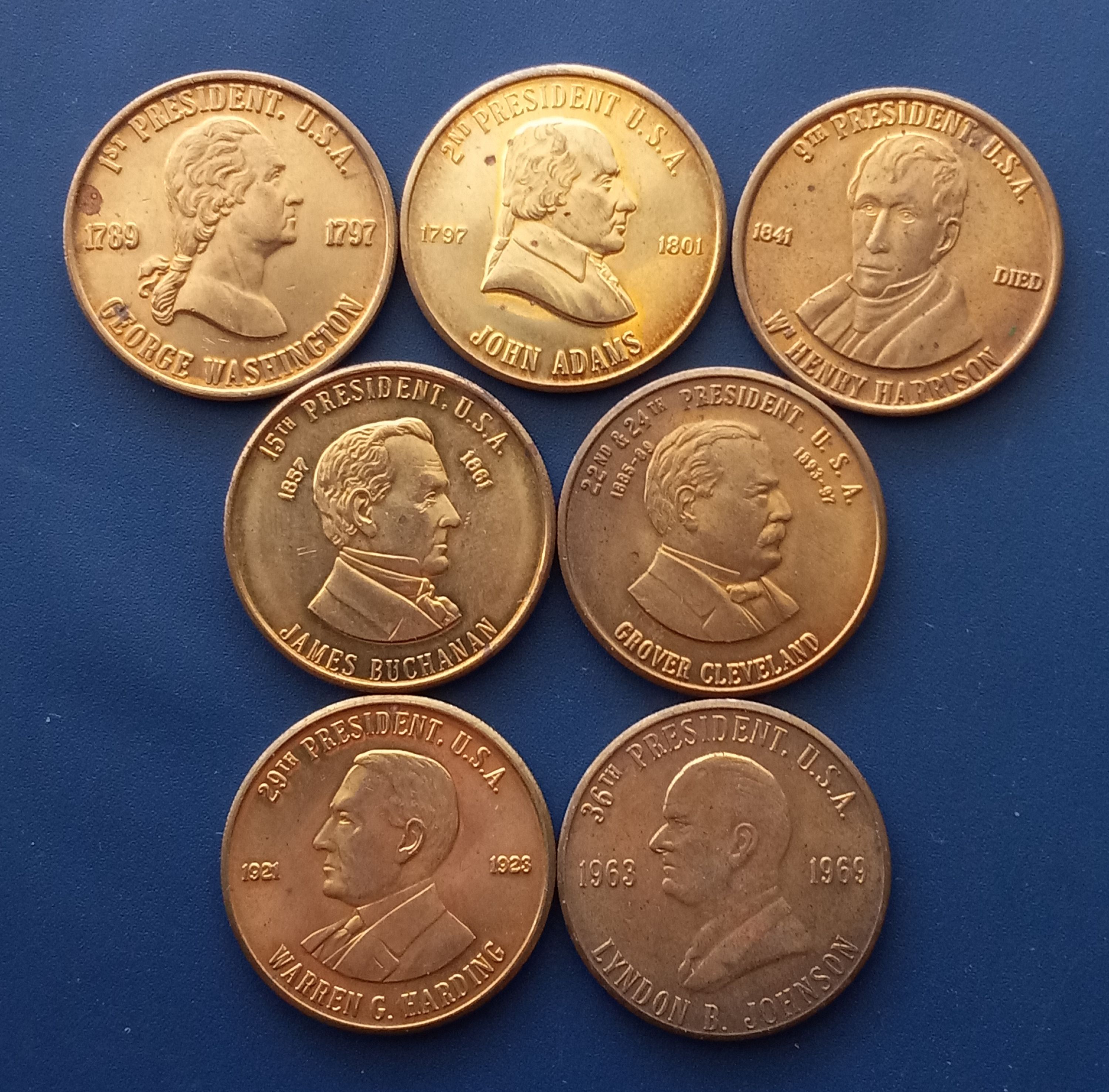 President Coins Medals Tokens ×7 George Wahington + John Adam's & More ...