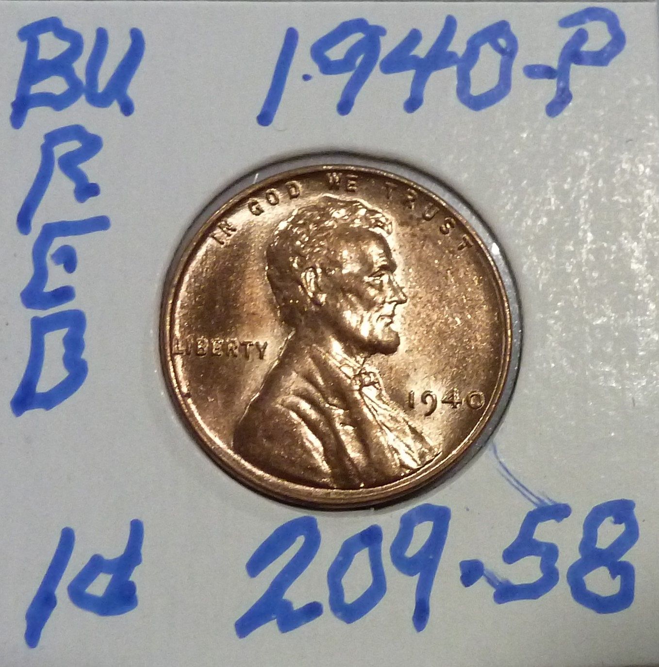 1940-P BU Red Uncirculated Lincoln Wheat Cent (209-58) - For Sale, Buy ...