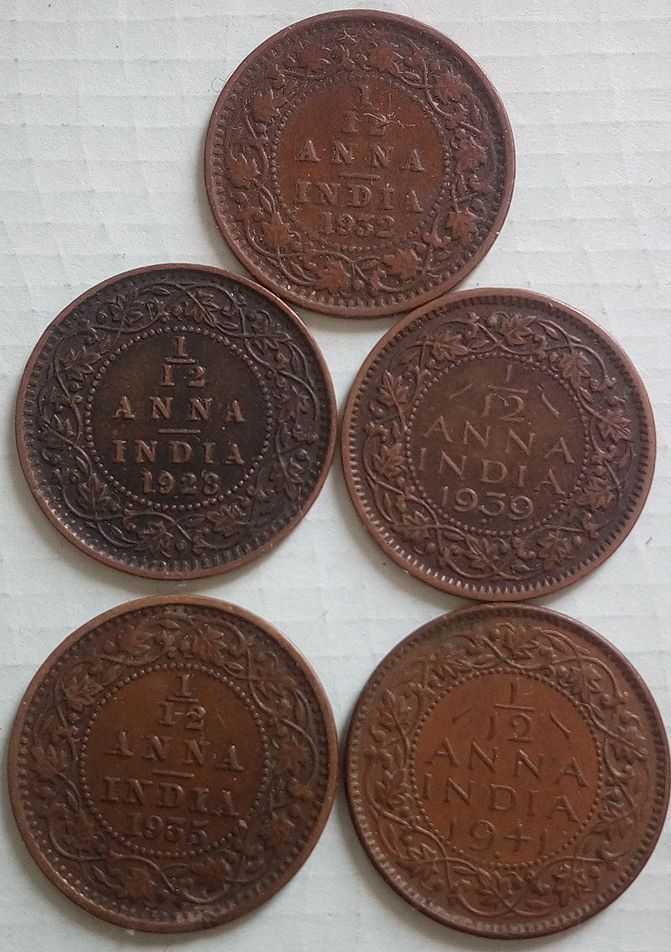 B)....British india .1/12 Anna 5 different coins - For Sale, Buy Now ...