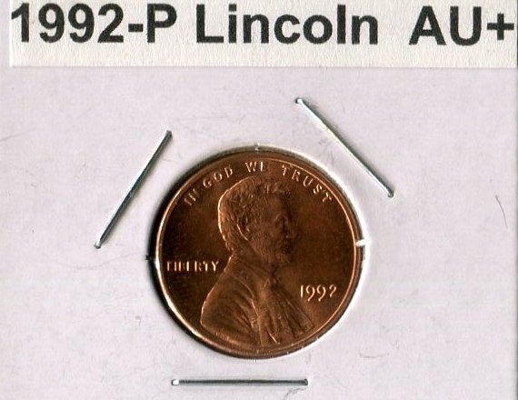 1992 - P LINCOLN CENT -- AU+ - For Sale, Buy Now Online - Item #648683
