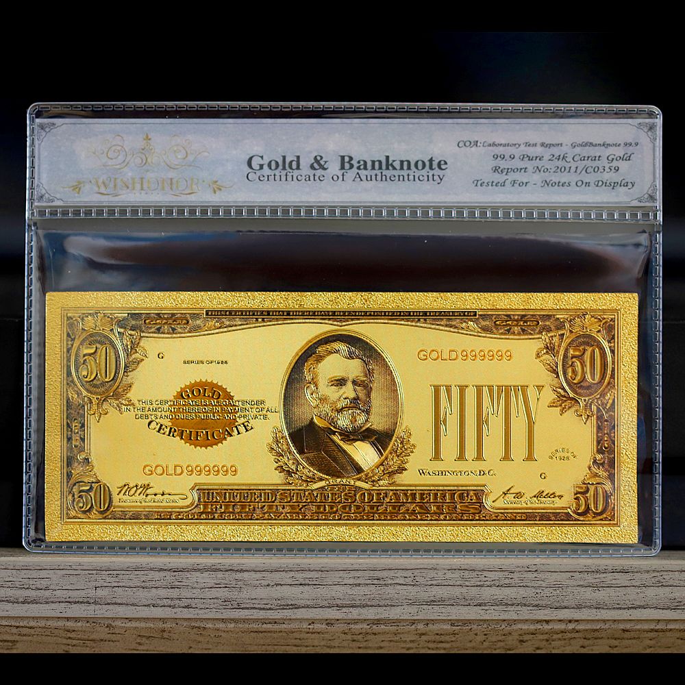 100mg 24K Gold $50 Fifty Dollar Bill Gold Certificate Banknote with ...