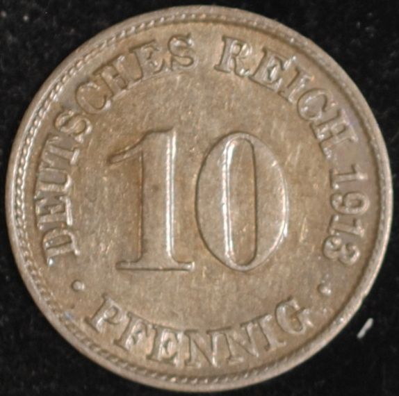 1913D Germany/Empire 10 Pfennig AU - For Sale, Buy Now Online - Item ...