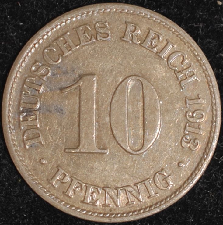 1913D Germany/Empire 10 Pfennig XF+ - For Sale, Buy Now Online - Item ...