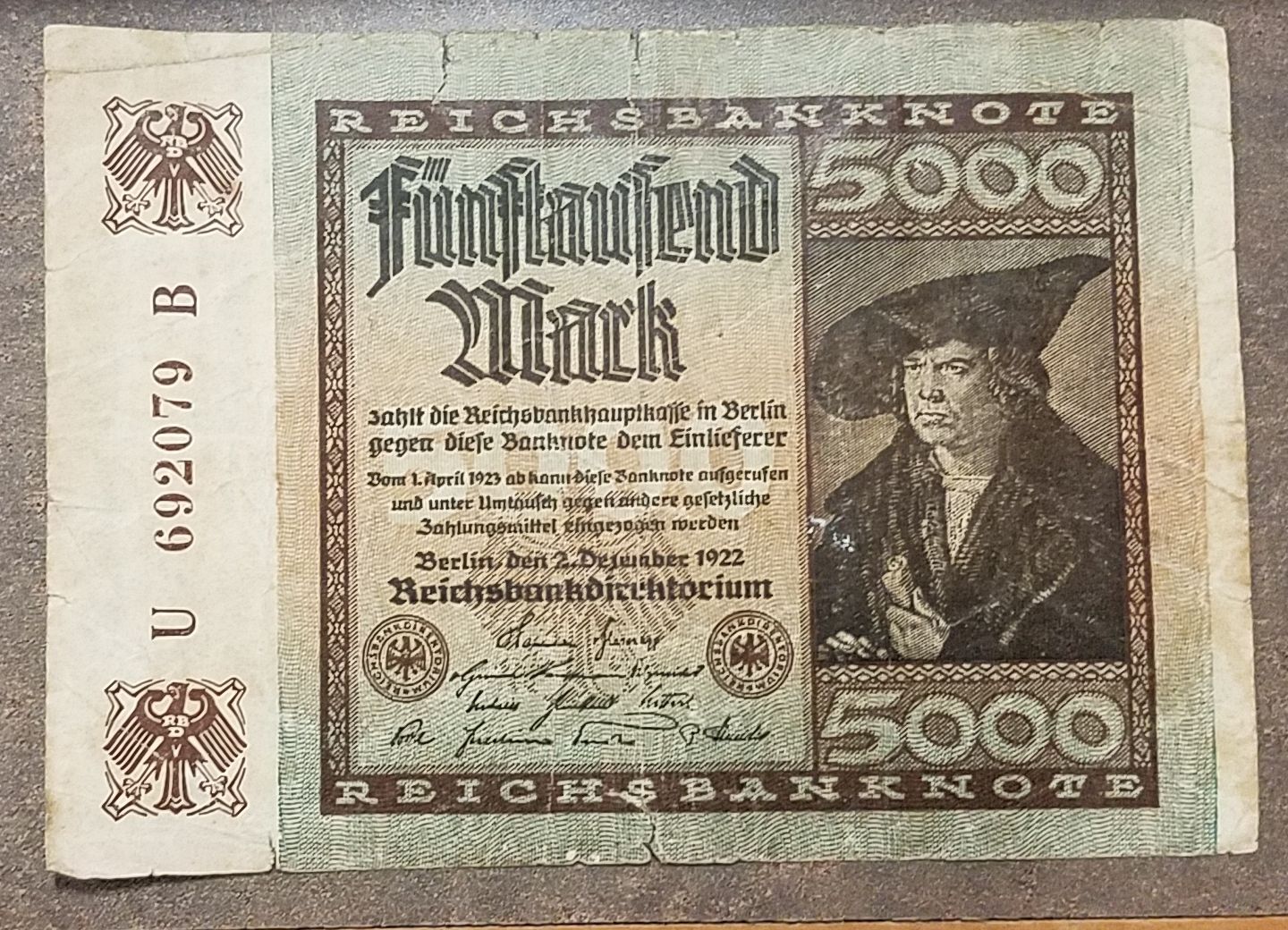 Germany 5000 Mark 1922 P81a VG - For Sale, Buy Now Online - Item #655714