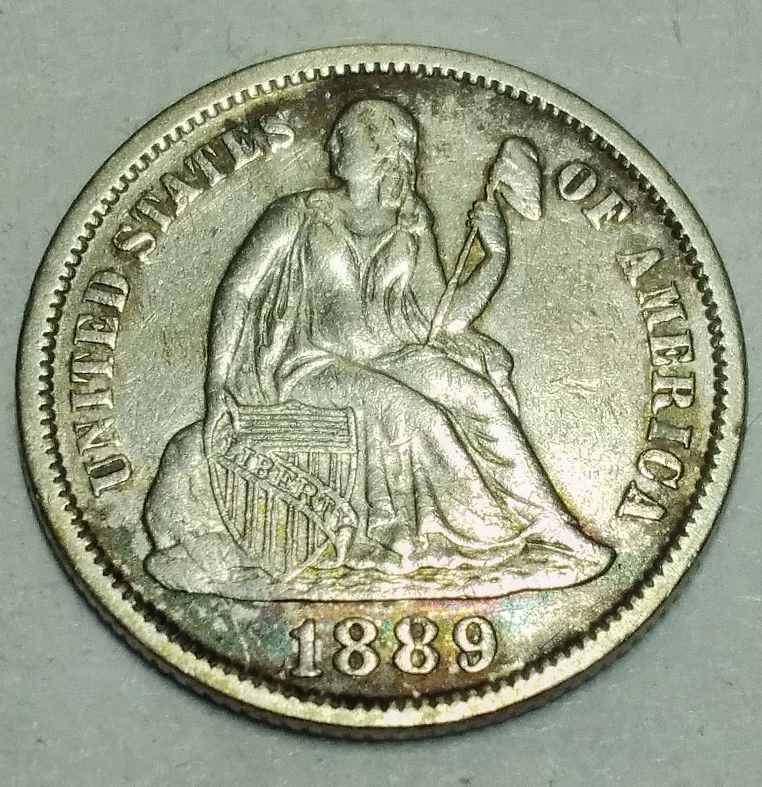 1889-P Seated Liberty Dime, Silver, Beautiful coin, great details w ...
