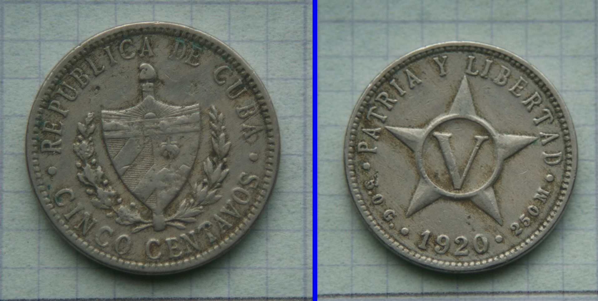 1920 REPUBLIC de CUBA 5 (CINCO CENTAVOS) COIN vqs VERY GOOD - For Sale ...