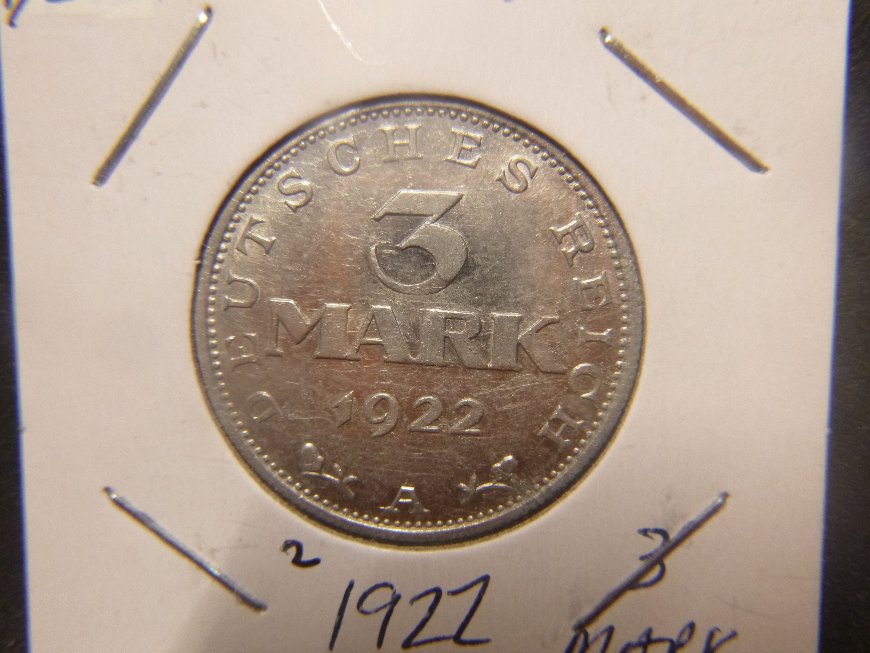 DEUTSCHES REICH 1922 A 3 MARK - For Sale, Buy Now Online - Item #679285