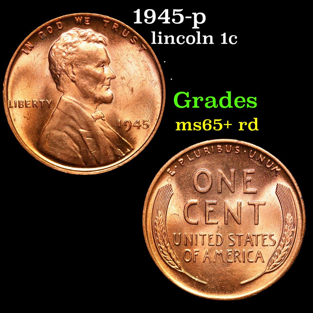 1945-P Lincoln Cent 1c Grades MS65+ Gem+ RD - For Sale, Buy Now Online ...