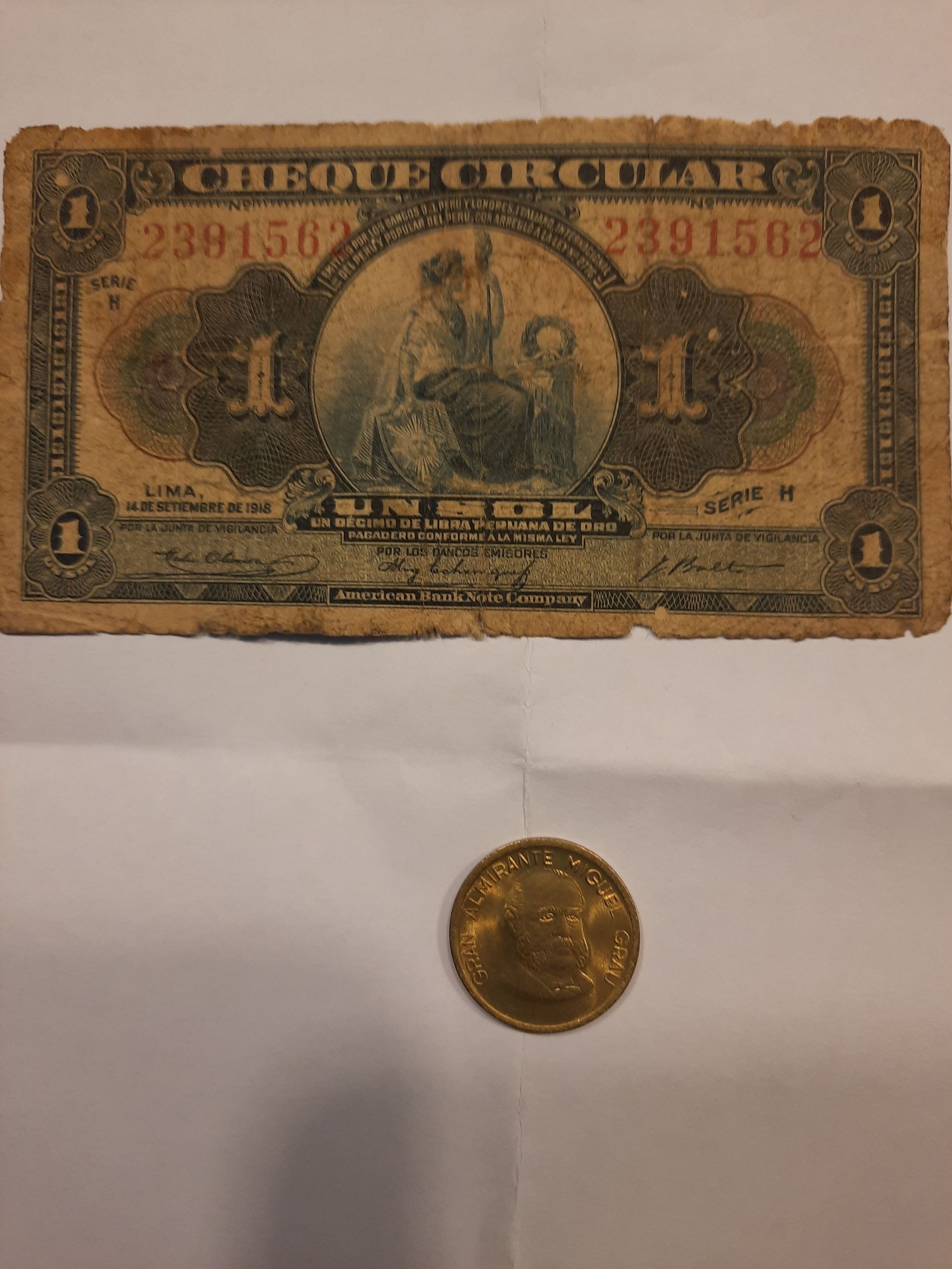 1918 Peru 1 Sol Cheque 1987 20 Centavo - For Sale, Buy Now Online ...