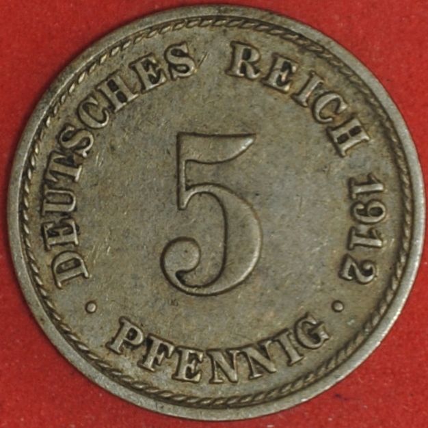 1912A Germany/Empire 5 Pfennig XF - For Sale, Buy Now Online - Item #706534