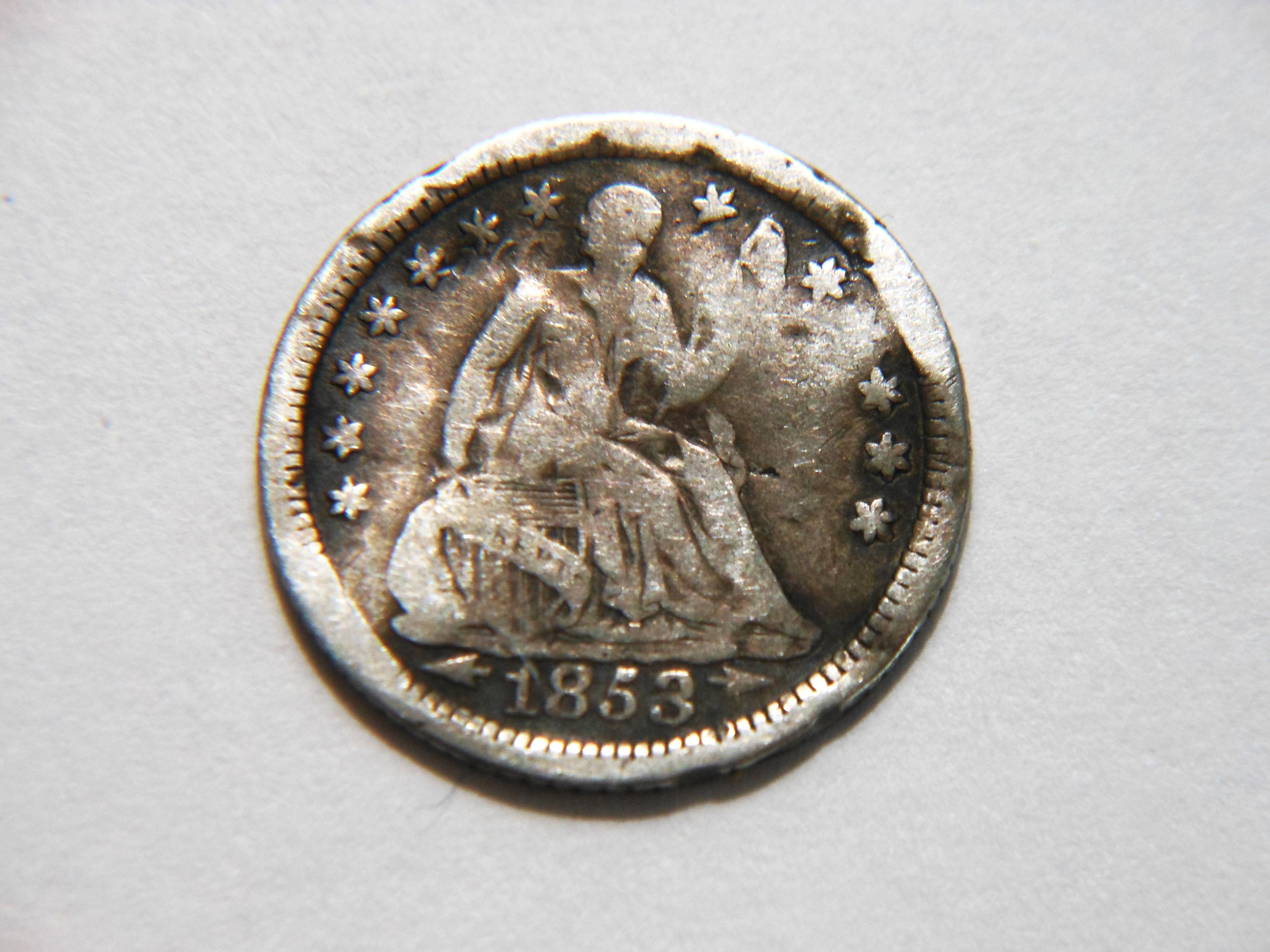 1853-O Silver Seated Liberty Half Dime - For Sale, Buy Now Online ...