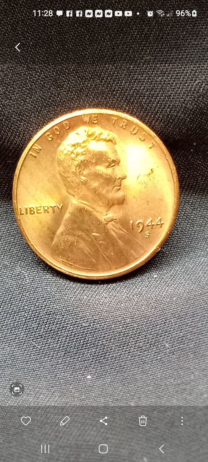 BRIGHT RED SHINY 1944-S LINCOLN CENT - Online Coin Auction - Item #716410